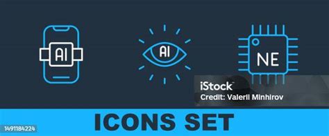 Set Line Processor Cpu Artificial Intelligence Ai And Icon Vector Stock