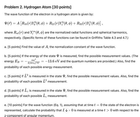 Solved Problem 2 ﻿hydrogen Atom [30 ﻿points]the Wave