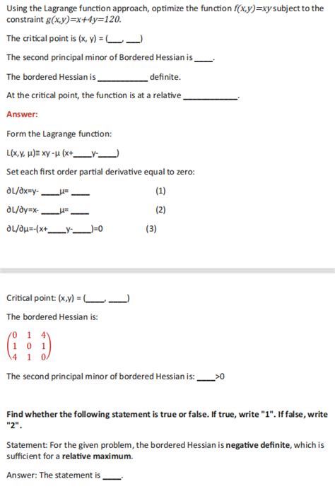 Solved Using The Lagrange Function Approach Optimize The