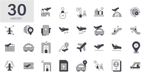 공항 아이콘 세트입니다 솔리드 아이콘 컬렉션 벡터 일러스트 레이 션 스톡 일러스트 아이콘 기호 여행 여행 목적지 공항 검사 보기에 대한 스톡 벡터 아트 및 기타 이미지