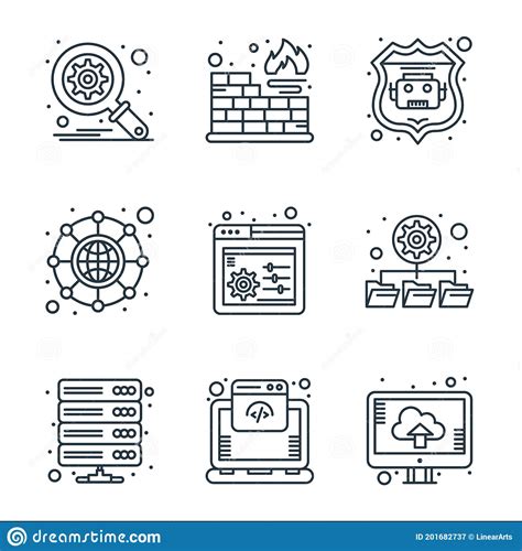 web hosting line icons linear set stock vector illustration of