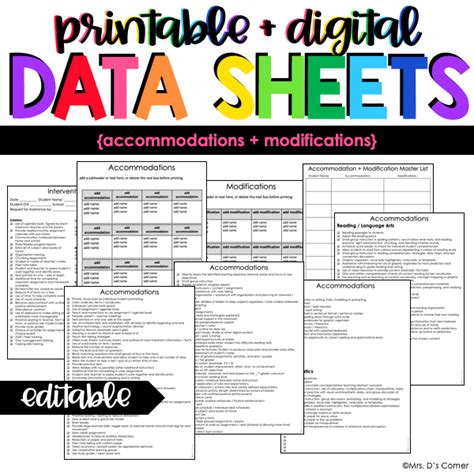 Accommodations Modifications Data Forms Editable Data Sheets The Intentional Iep