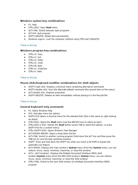 Windows System Key Combinations Pdf