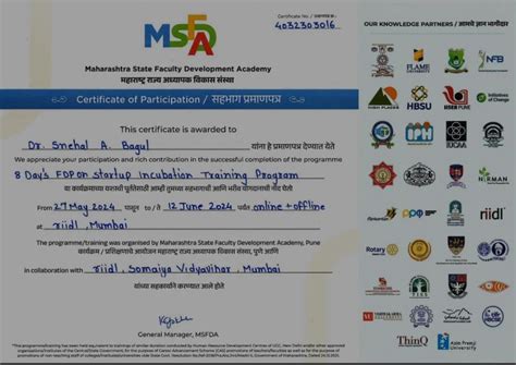 Dr Snehal Bagul On Linkedin Completed 8 Days Fdp Organised By Msfda On Startup Incubation