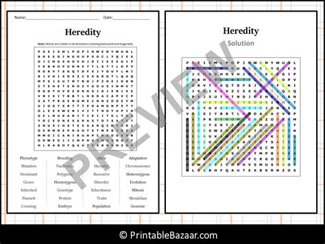 Heredity Word Search Puzzle Worksheet Activity Teaching Resources