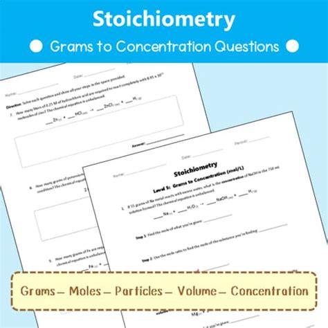 Stoichiometry Grams To Concentration Liters At Stp Practice Worksheet
