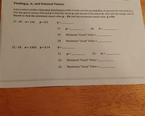 solved finding μ σ and unusual values a procedure yields