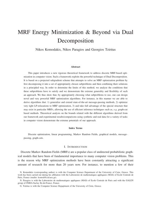 Pdf Mrf Energy Minimization And Beyond Via Dual Decomposition