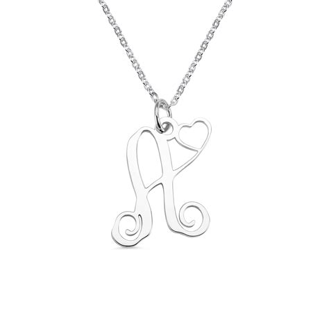One Initial Monogram Necklace With Heart Silver Getnamenecklace