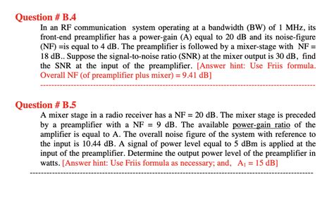 Solved Question B 4 In An Rf Communication System