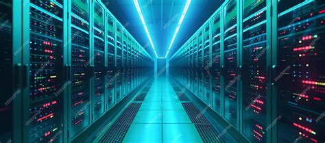 Premium Photo Futuristic Server Room With Blue Lighting Hightech Data Center Racks Concept Of