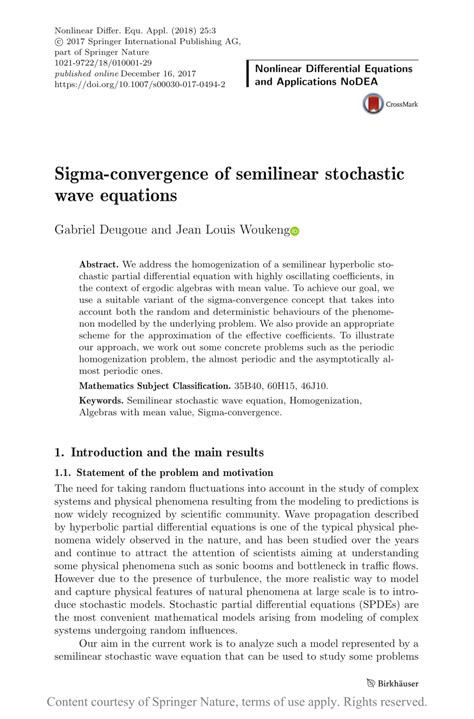 Sigma Convergence Of Semilinear Stochastic Wave Equations Request Pdf