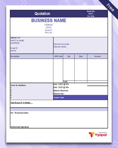 Business Quotation Format Free Download Vyapar App