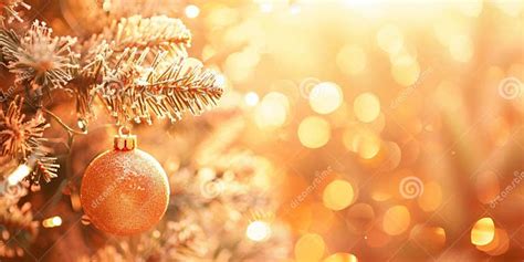 Christmas Ornament On Tree Branch With Festive Lights Holiday