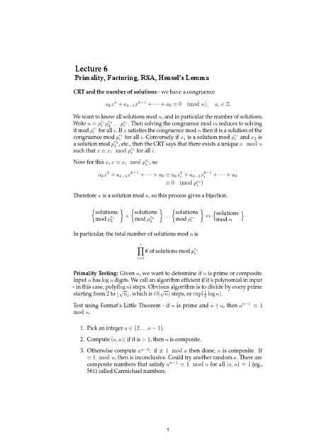 theory of numbers lecture 6 pdf mathematics number theory