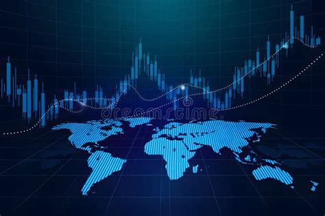 Stock Market Graphic With Fluctuating Data Lines Over World Map Background Stock Illustration