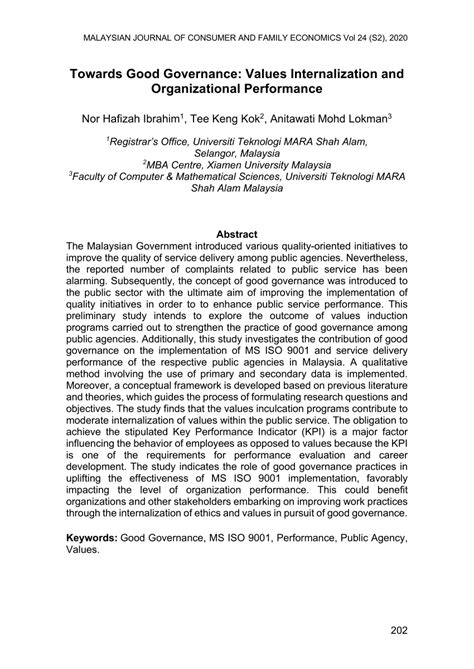 Pdf Towards Good Governance Values Internalization And Organizational Performance