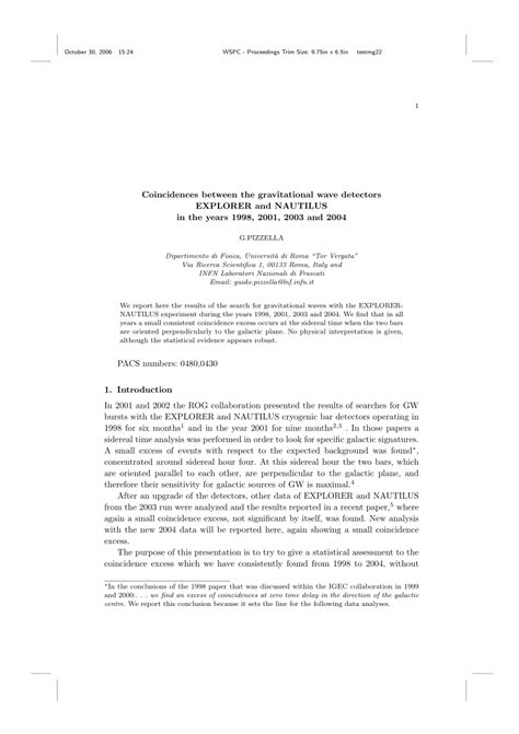 Pdf Coincidence Search Between The Gravitational Wave Detectors Explorer And Nautilus In The