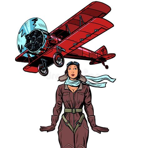 Vintage Background Biplane Pinup Girl Retro Stock Vector Vintage