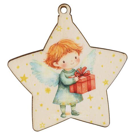 Set Of 3 Mdf Star Shaped Angel Ornaments 10x10 Cm Online Sales On