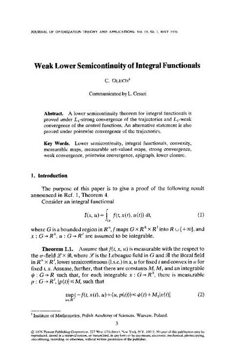 PDF Weak Lower Semicontinuity Of Integral Functionals Which For Each T Is The Epigraph Of