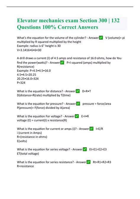 Elevator Mechanics Exam Section Questions Correct Answers Elevator Mechanic