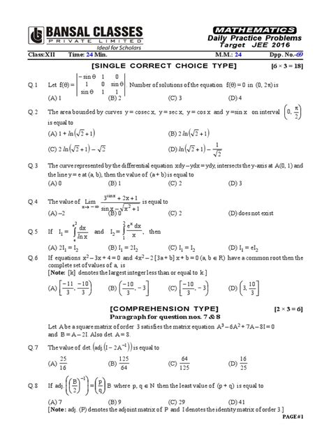 Dpp 69 70 12th Maths 2015 E Descargar Gratis Pdf Equations Mathematical Physics