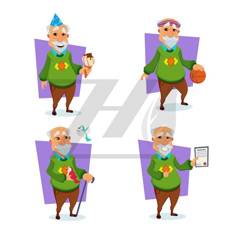 دانلود وکتور کارتونی پیرمرد در حالت های مختلف دانلود رایگان فایل لایه