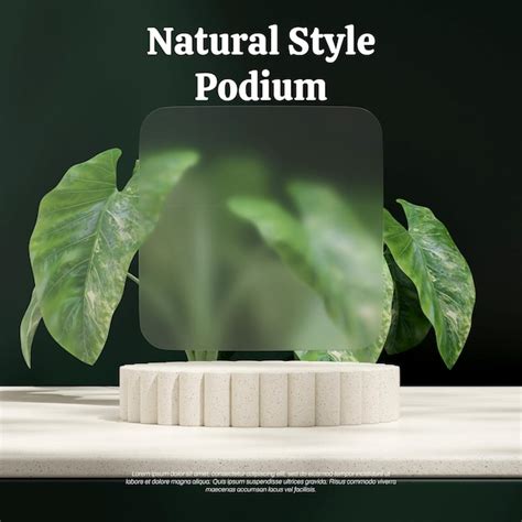 Подиум с натуральной керамической текстурой в квадратном растении алоказии и 3d шаблоне макета