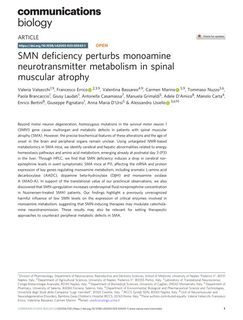 Pdf Smn Deficiency Perturbs Monoamine Neurotransmitter Metabolism In Spinal Muscular Atrophy