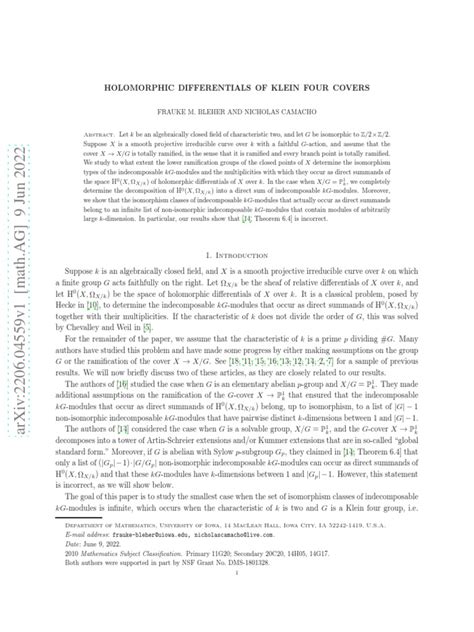 Holomorphic Differentials Of Klein Four Covers Download Free Pdf