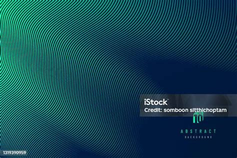 Abstract Dark Blue Mesh Gradient With Glowing Green Curve Lines Pattern Textured Background