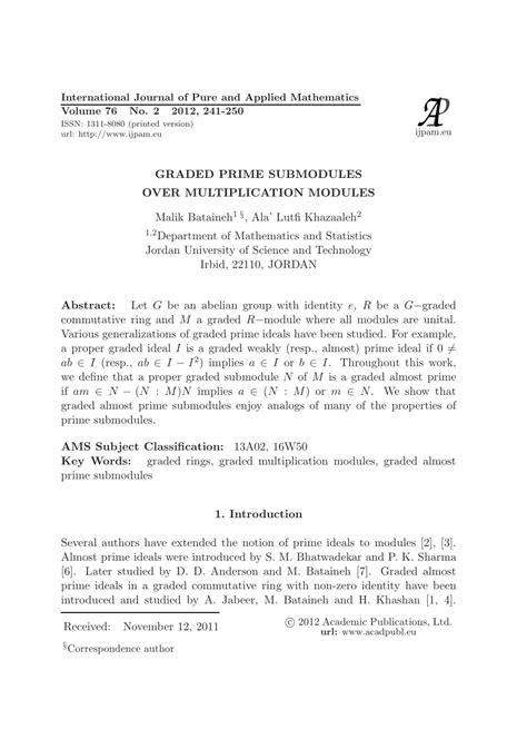 Pdf Graded Prime Submodules Over Multiplication Modules