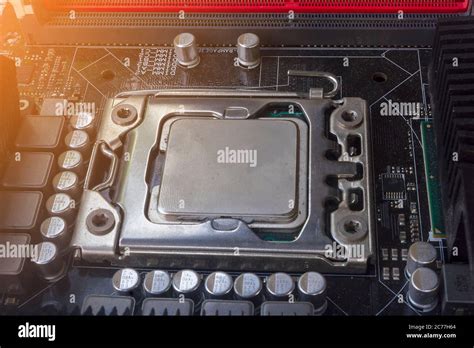 Close Up Cpu Socket On Motherboard Computer PC With Cpu Processor Stock Photo Alamy