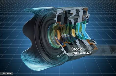 카메라 렌즈 고정 초점 거리 렌즈의 단면의 시각화 3d Cad 모델 3d 렌더링 컴퓨터 보조 설계에 대한 스톡 사진 및 기타 이미지 컴퓨터 보조 설계 3차원 형태