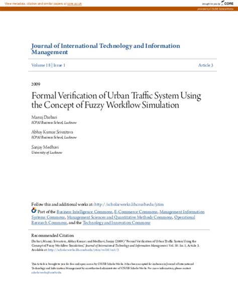 Pdf Formal Verification Of Urban Traffic System Using The Concept Of