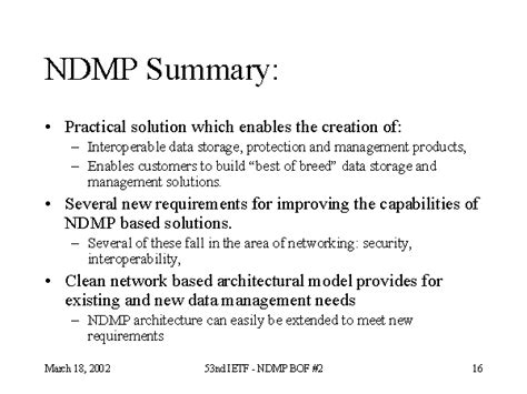 Ndmp Summary