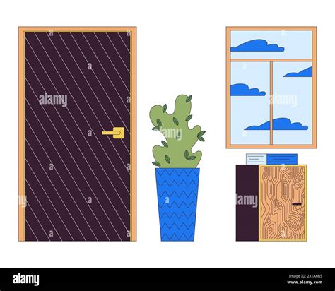 Doorway Lobby Decoration 2d Linear Cartoon Objects Set Stock Vector Image And Art Alamy