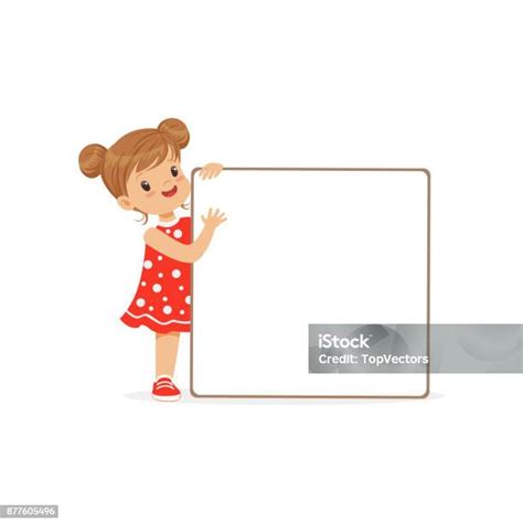 흰색 빈 메시지 보드 현수막 벡터 일러스트 레이 션으로 서 아이 함께 달콤한 여자 캐릭터 아이에 대한 스톡 벡터 아트 및 기타 이미지 아이 포스터 표지판 Istock