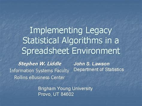 Implementing Legacy Statistical Algorithms In A Spreadsheet Environment