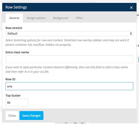 Settings In The Row Documentation