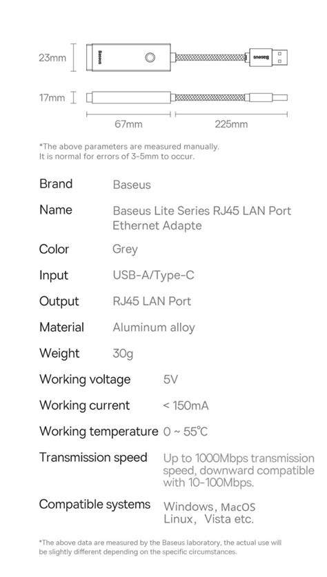 Baseus Usb Ethernet Adapter Type C 100mbps To Rj45 Lan Port