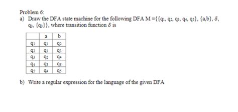 Solved Problem 6 A Draw The DFA State Machine For The Chegg Com