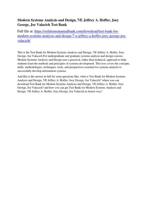 Modern Systems Analysis And Design 7 E Jeffrey A Hoffer Joey George