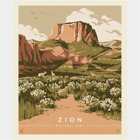 National Parks Spring Zion Poster Multi Panel Quilting Fabrics