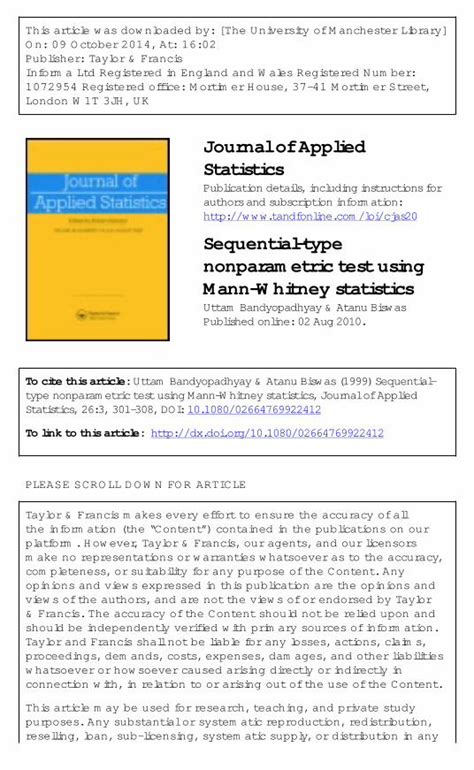Pdf Sequential Type Nonparametric Test Using Mann Whitney Statistics