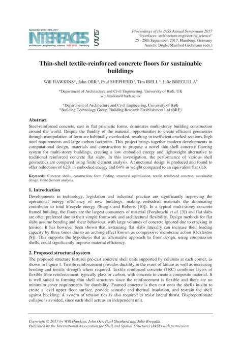 Pdf Thin Shell Textile Reinforced Concrete Floors For Mathematically Defined Shells Are