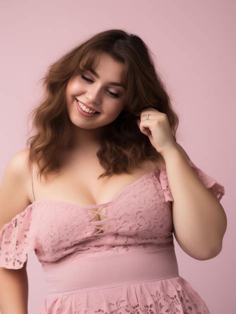 Premium Photo Beautiful Plus Size Woman In Pink Dress Posing On Pink
