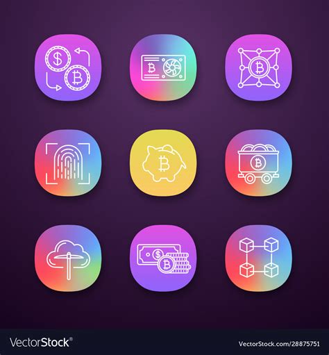 Bitcoin Cryptocurrency App Icons Set Royalty Free Vector