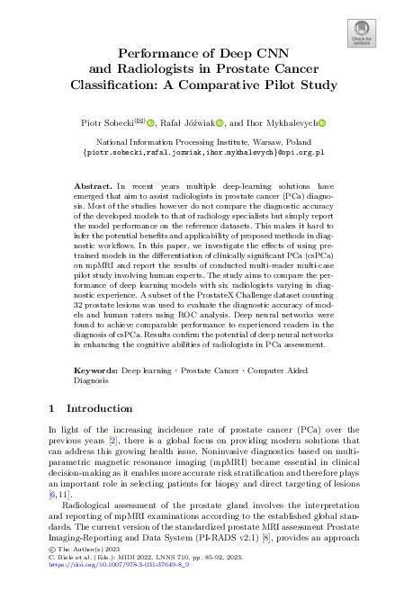 Pdf Performance Of Deep Cnn And Radiologists In Prostate Cancer Classification A Comparative